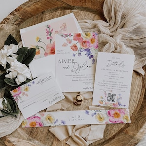 Modern Spring Floral Wedding Suite Invitation, Wild Flower Invite ...