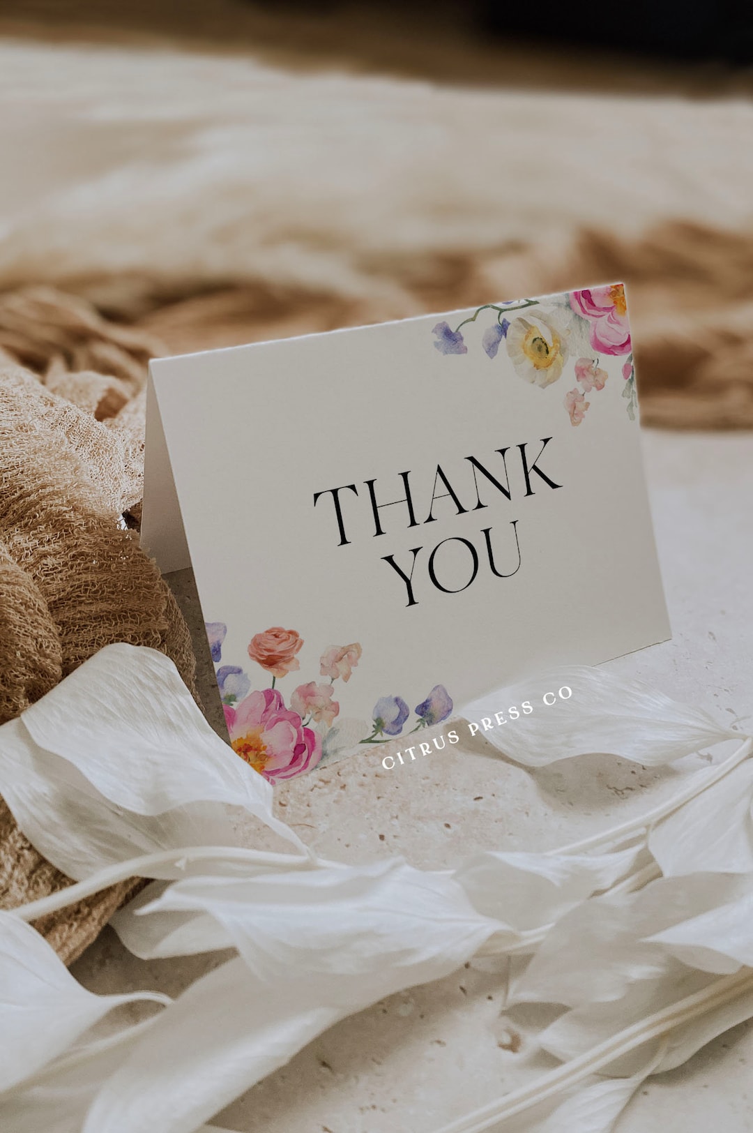 Spring Flower Thank You Card Template, Wedding, Party, Bridal Shower ...