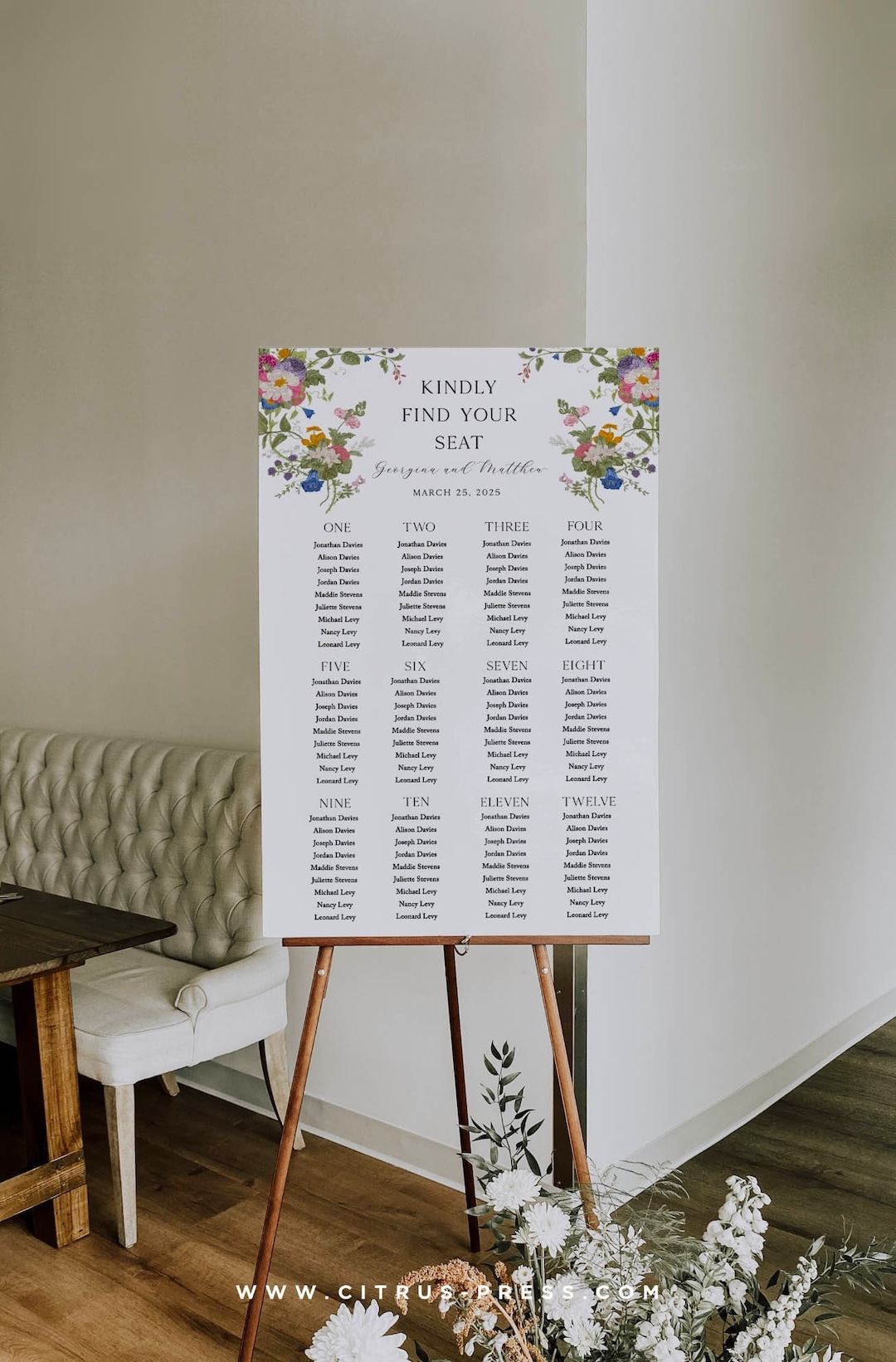 Wildflower Wedding Seating Chart, Printable Wedding Table Plan, Wedding ...