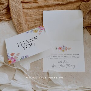 Spring Flower Thank You Card Template, Wedding, Party, Bridal Shower ...