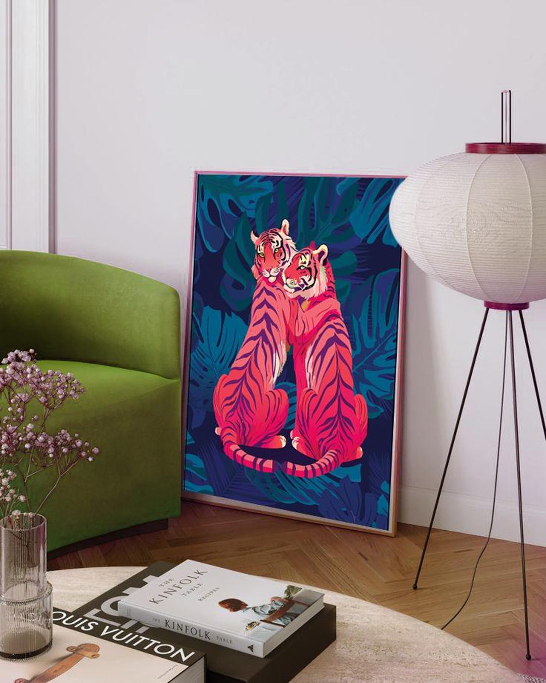 Pink Tiger Couple, Romantic Tiger Couple Print, Valentine Tigers ...