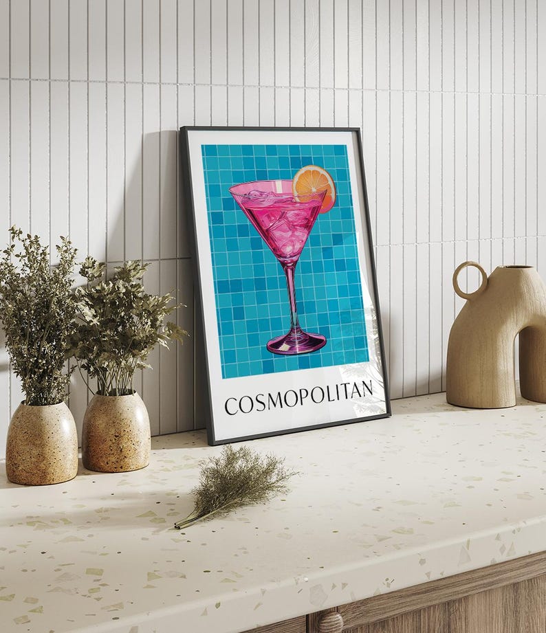 Cosmopolitan Poster | Pink Martini Poster L Pink Cocktail Wall Art L ...