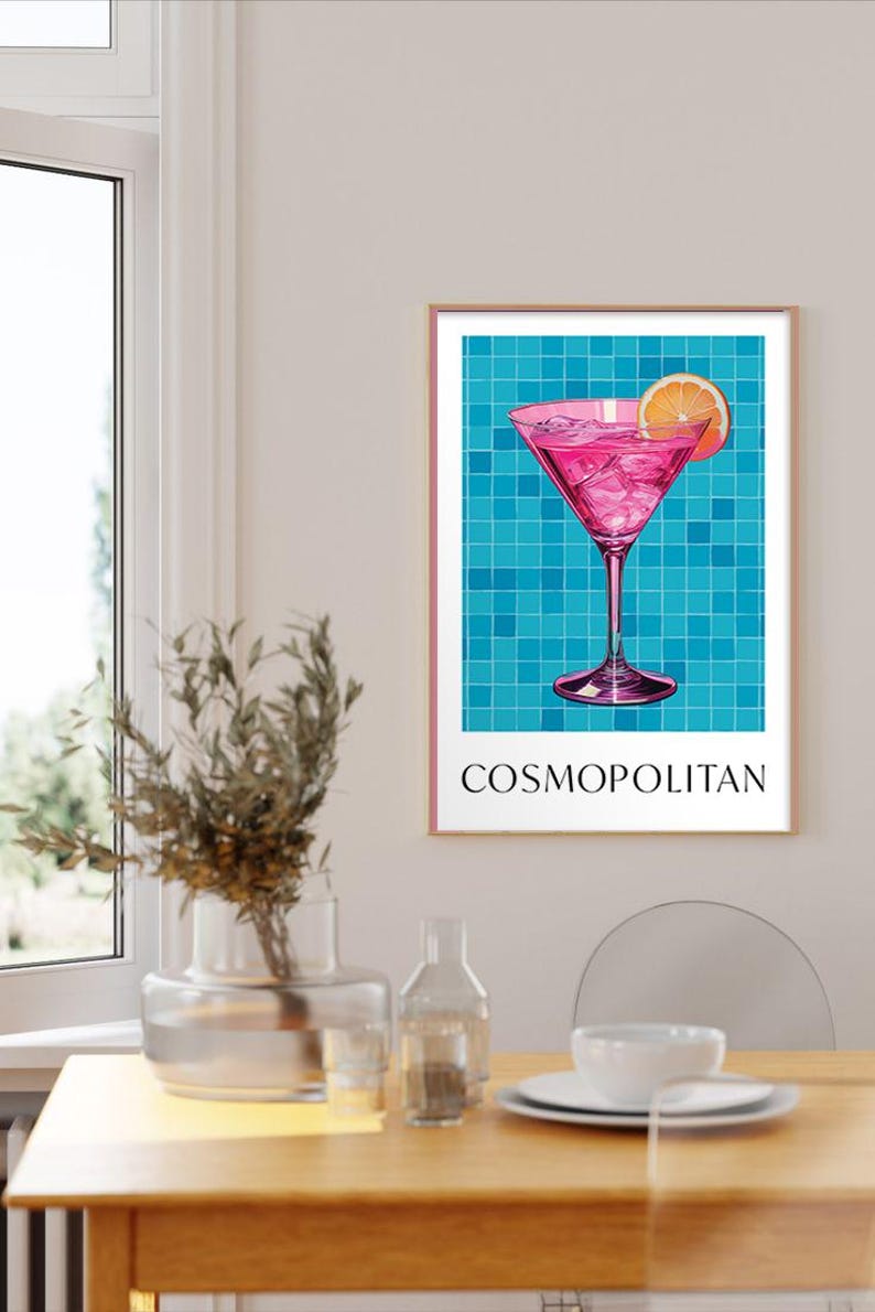 Cosmopolitan Poster | Pink Martini Poster L Pink Cocktail Wall Art L ...
