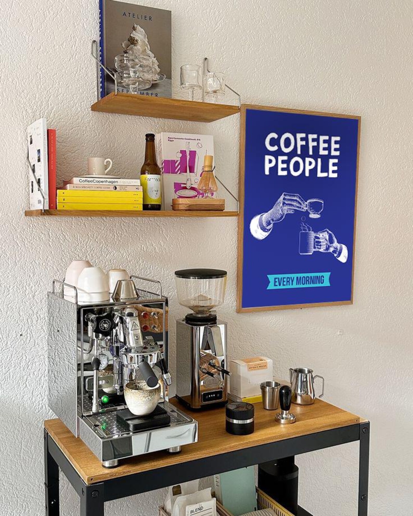 Retro Coffee Poster, Navy Blue Coffee Poster, Coffee Bar Poster, Modern ...