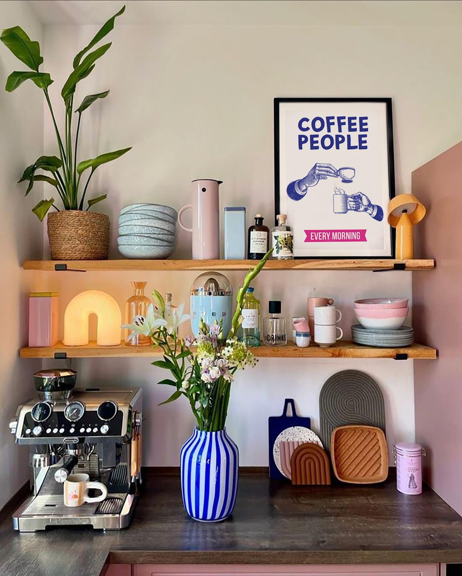 Retro Coffee Poster, Navy Blue Coffee Poster, Coffee Bar Poster, Modern ...