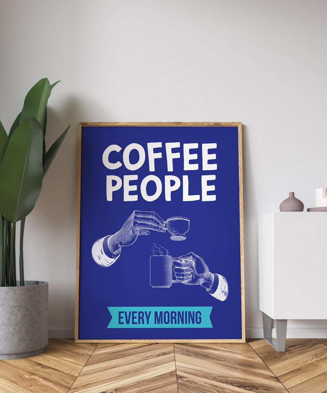 Retro Coffee Poster, Navy Blue Coffee Poster, Coffee Bar Poster, Modern ...