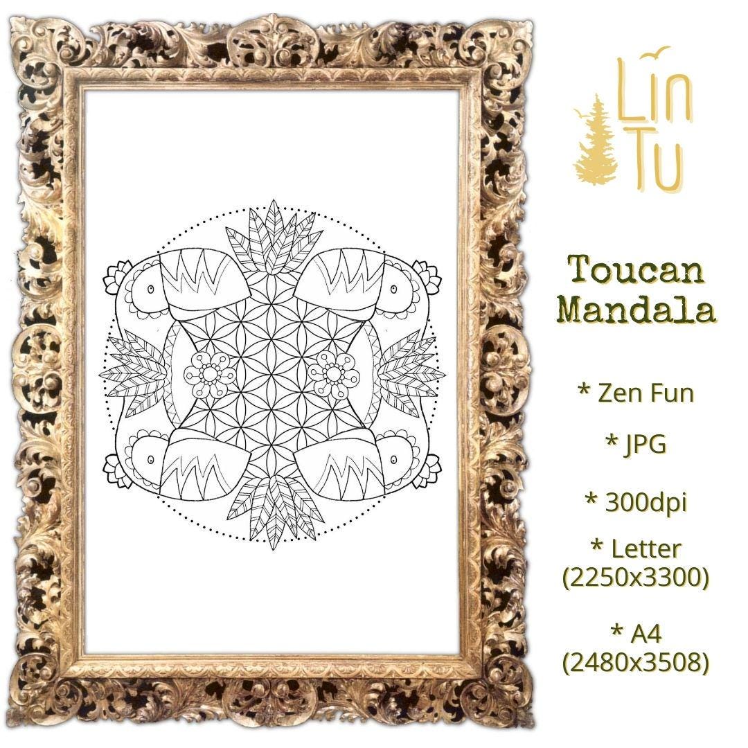 Toucan Mandala Coloring Page | Instant Download | Flower of Life ...