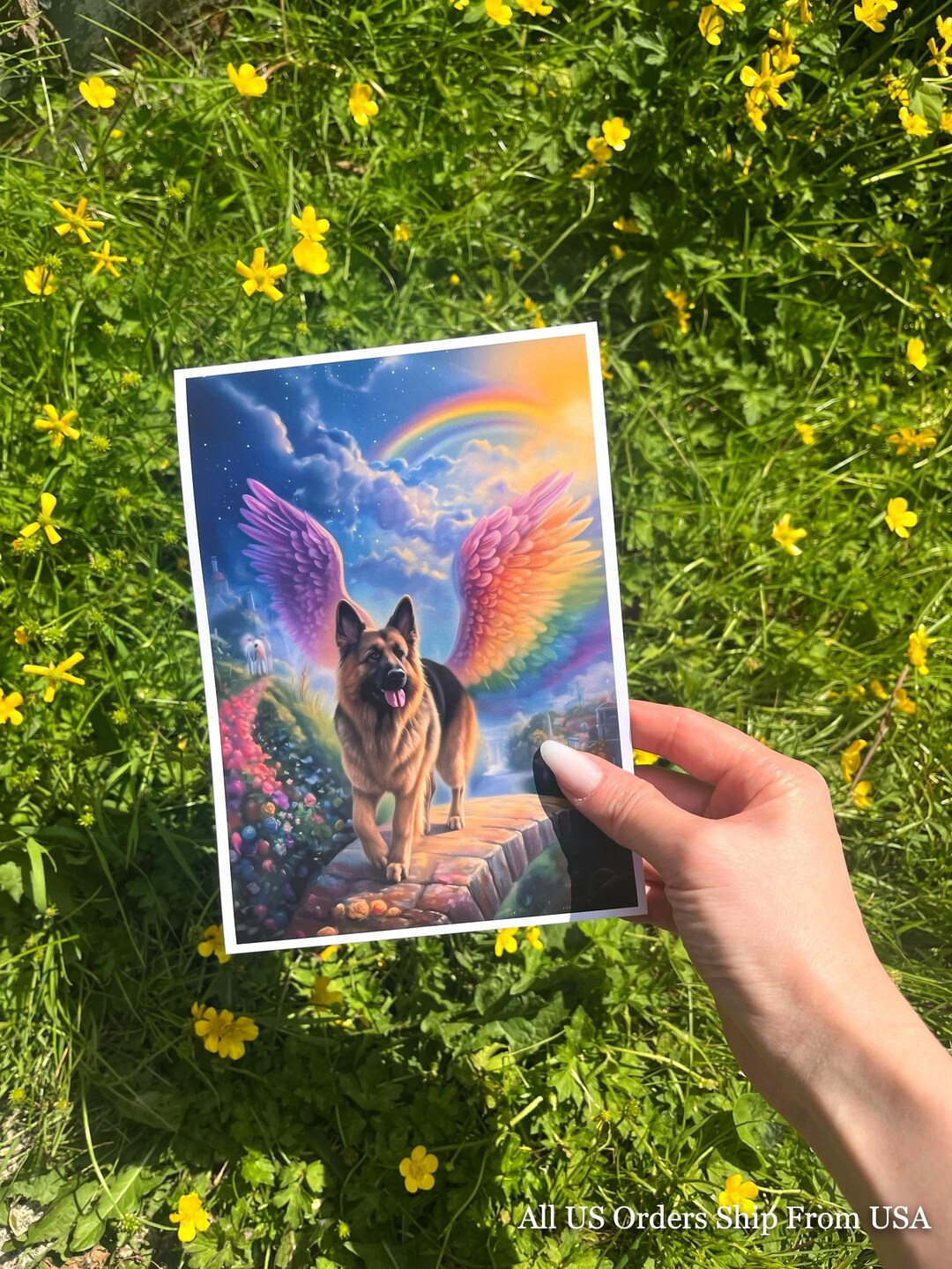 German Shepherd Crossing the Rainbow Bridge Wall Art, German Shepherd ...