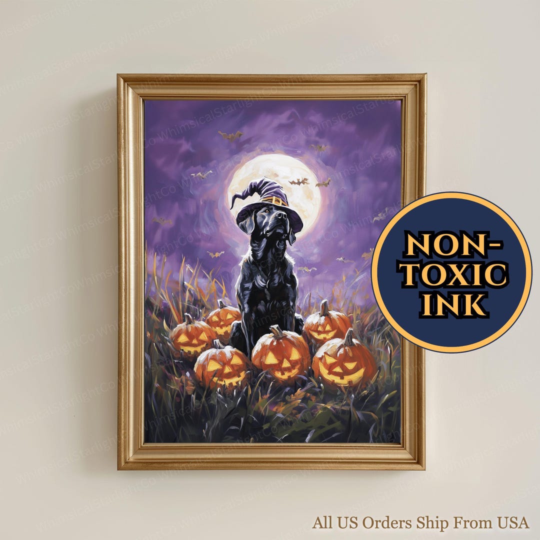 Black Labrador Retriever Wall Art Halloween Print Witch Hat Black Lab ...