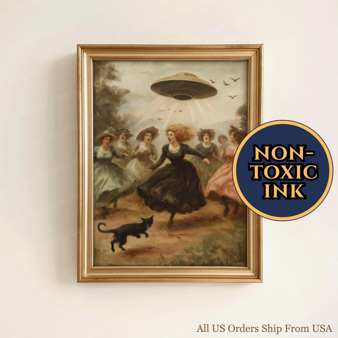 Victorian UFO Wall Art Alien Invasion Vintage Oil Painting Surreal ...