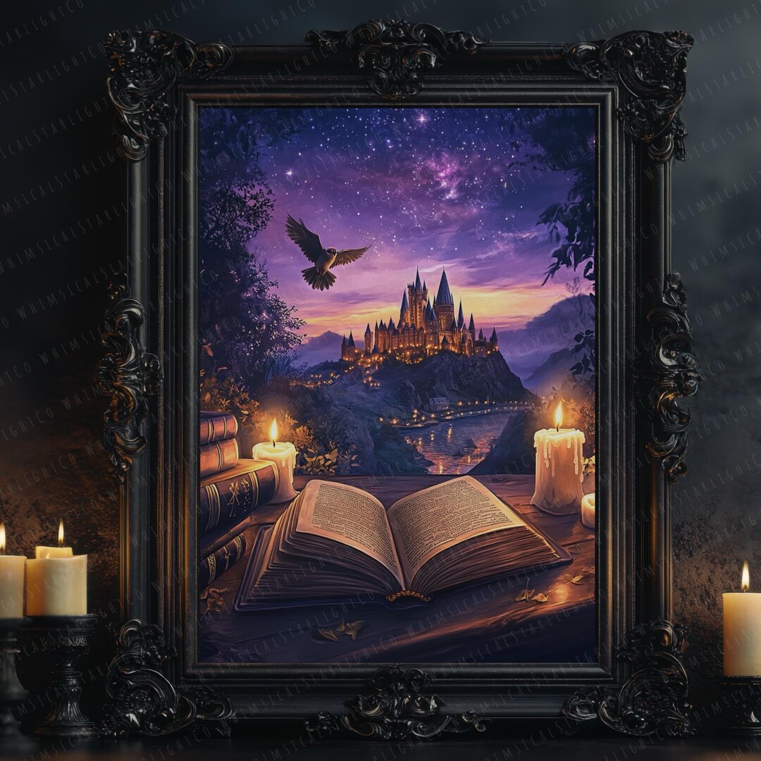 Hogwarts Inspired Castle Reading View Wall Art Print for Bookworm, Dark ...