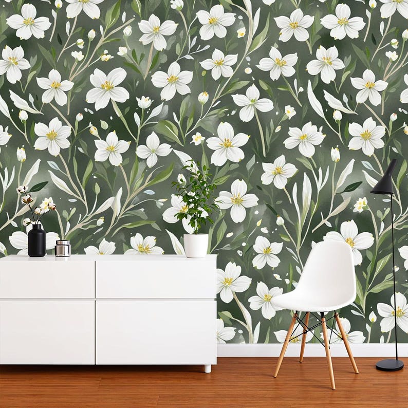 Daisy Sage Green Seamless Pattern Daisies Green Repeating Pattern Green ...