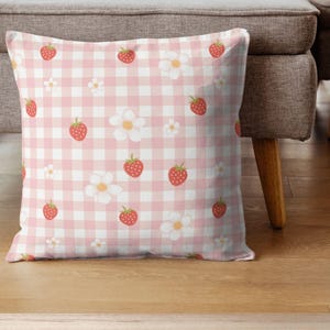 Strawberry Gingham Seamless Pattern Pastel Light Pink Floral Repeating ...