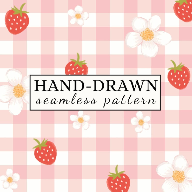 Strawberry Gingham Seamless Pattern Pastel Light Pink Floral Repeating ...