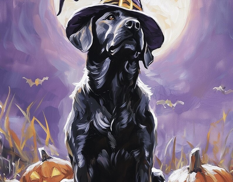 Black Labrador Retriever Wall Art Halloween Print Witch Hat Black Lab ...