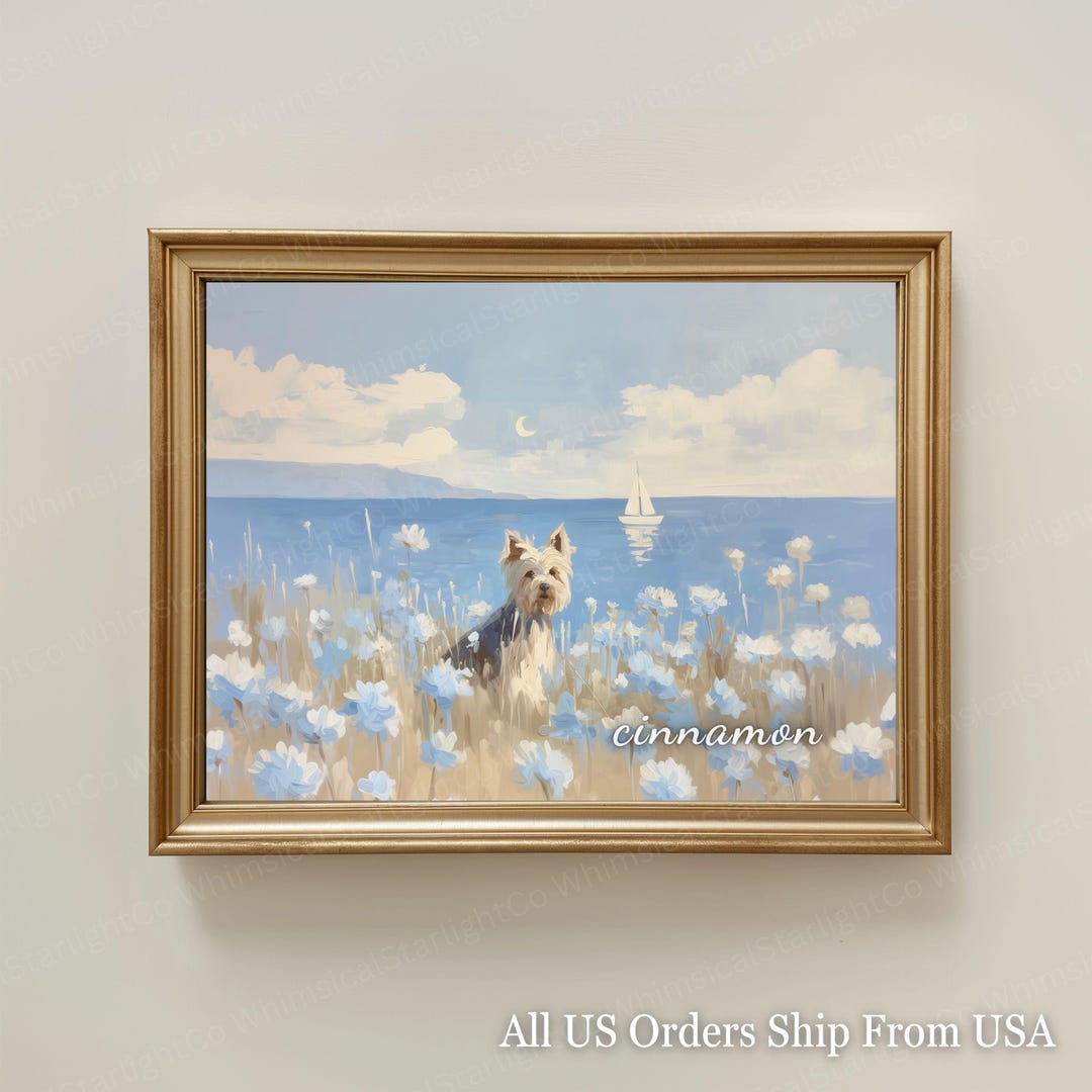 Yorkie at Beach Wall Art, Yorkshire Terrier Dog by the Sea Coast ...