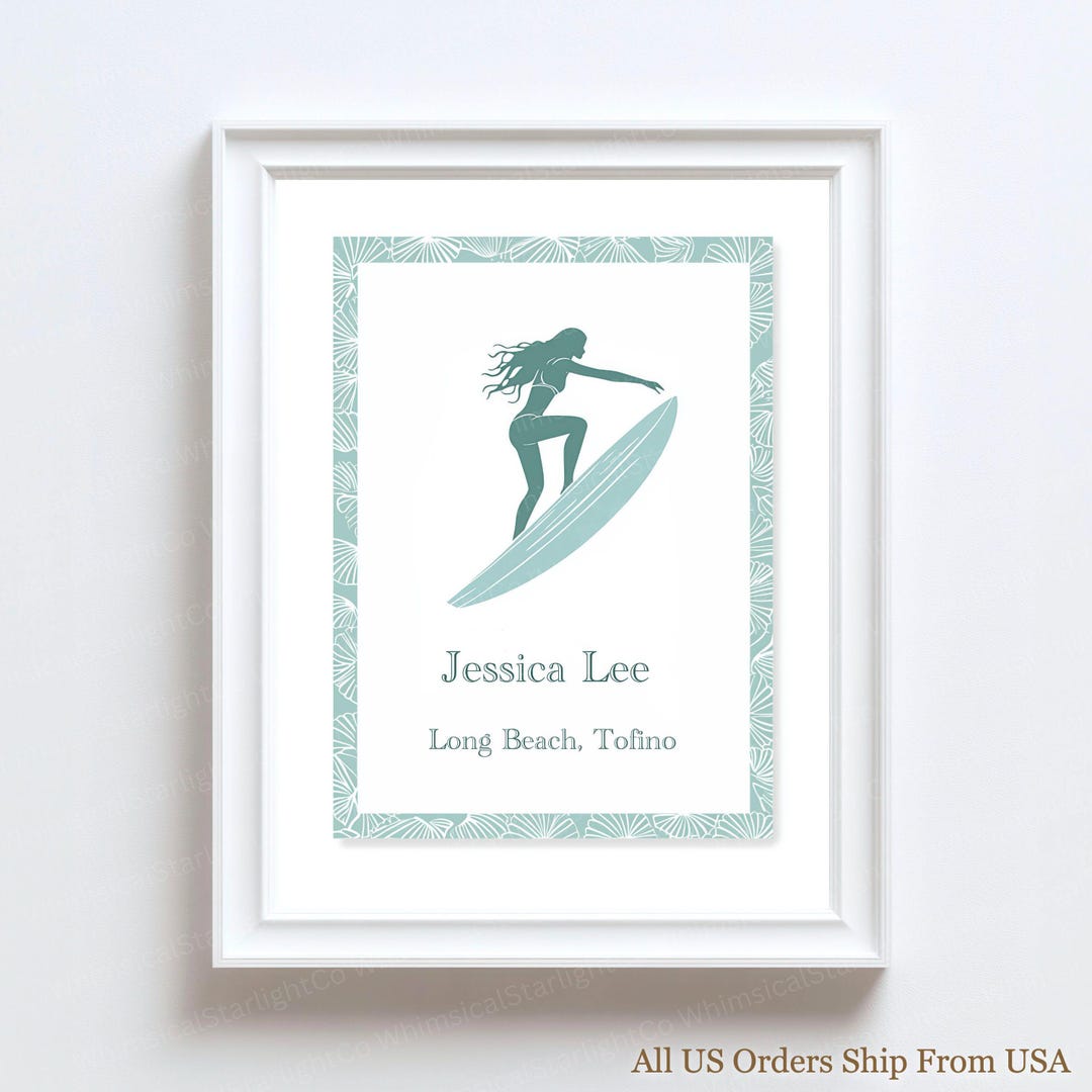 Personalized Female Surfer Gift, Custom Surfing Present, Surf Party ...