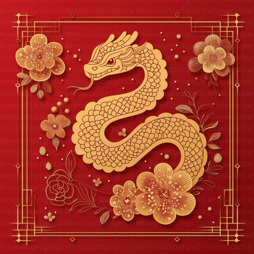 Snake Chinese Zodiac Lunar New Year 2025, Square Card Making JPG JPEG ...