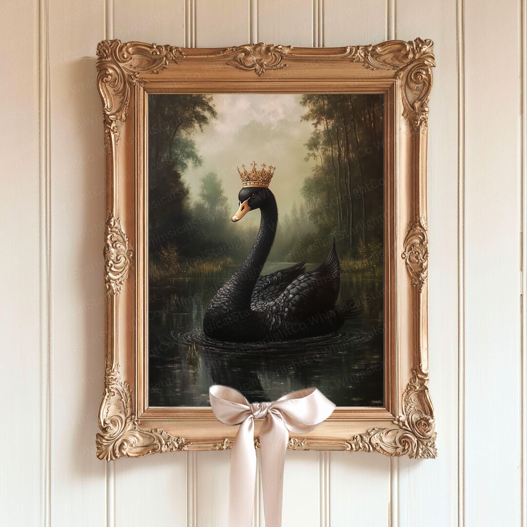 Gothic Black Swan Wearing Gold Crown