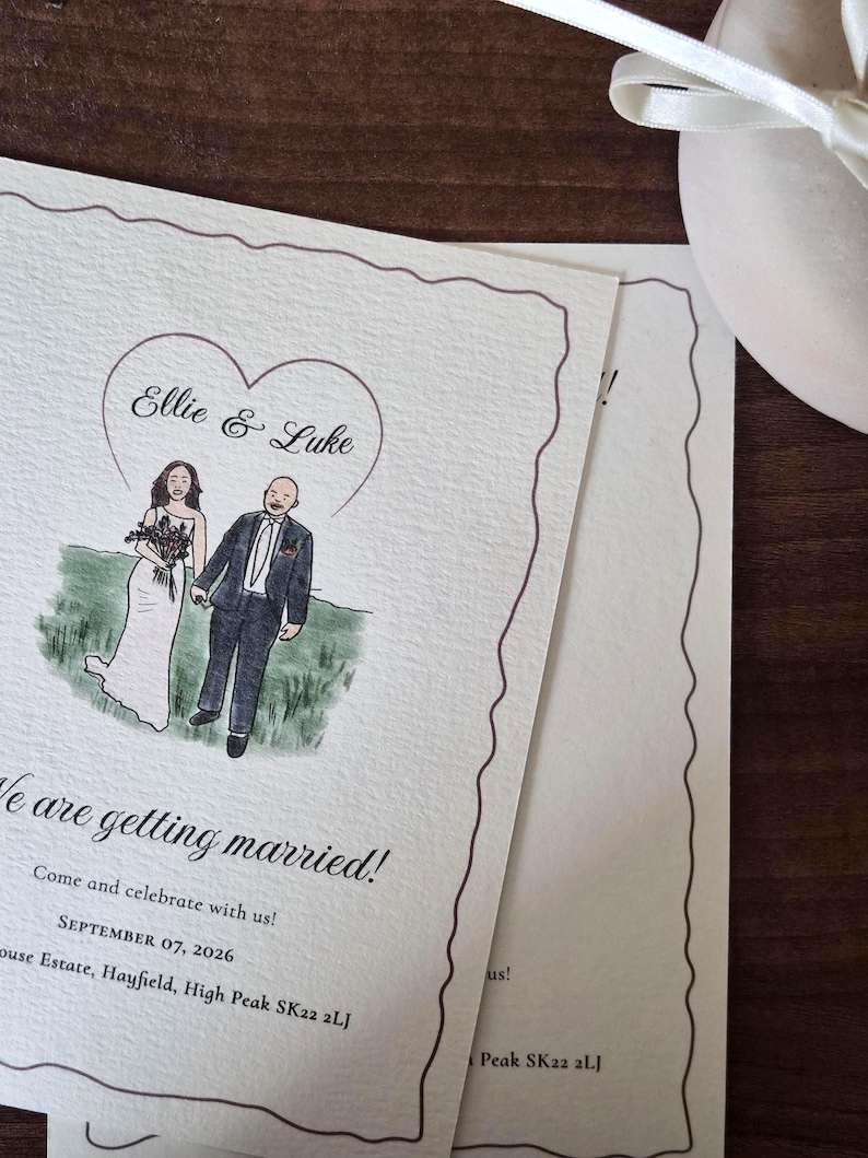 Custom Wedding Invitation | Illustrated Couple Portrait | Personalised ...