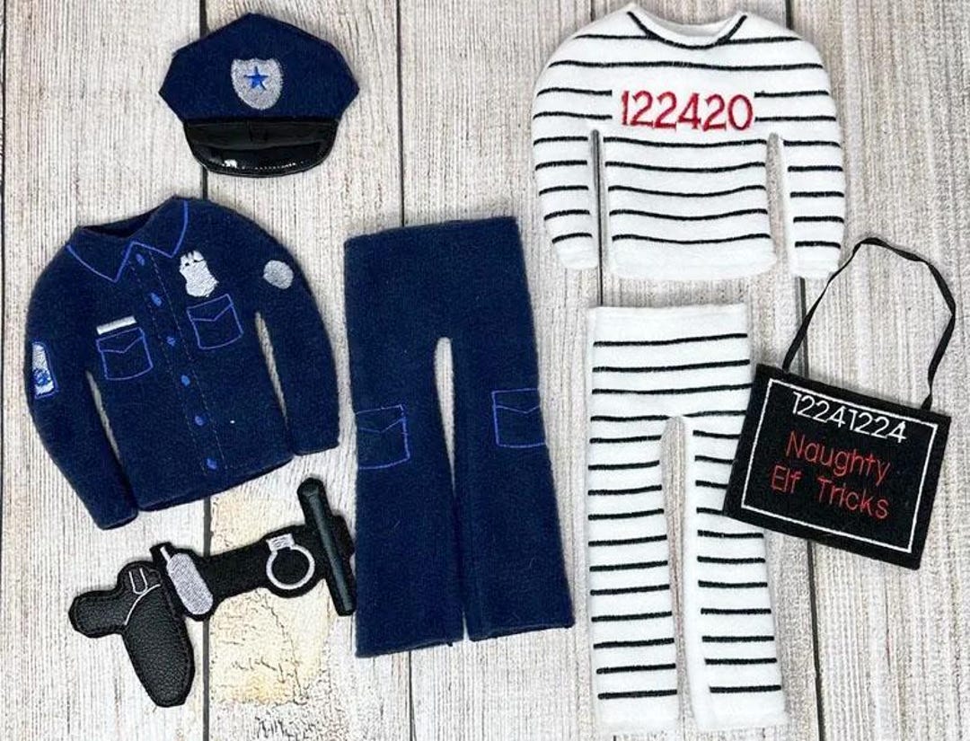 Police and Prisoner Elf Costumes, Naughty Elf Tricks, Doll Clothing ...