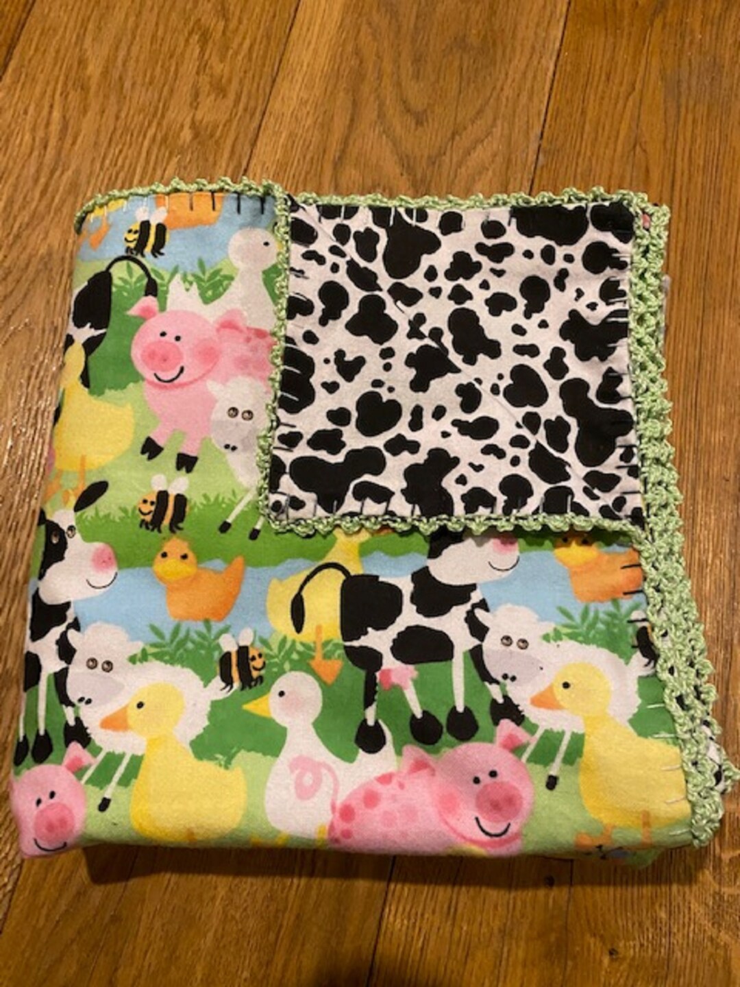 Farm Animals Flannel Receiving Blanket, Cow Print Flannel Back, Double ...