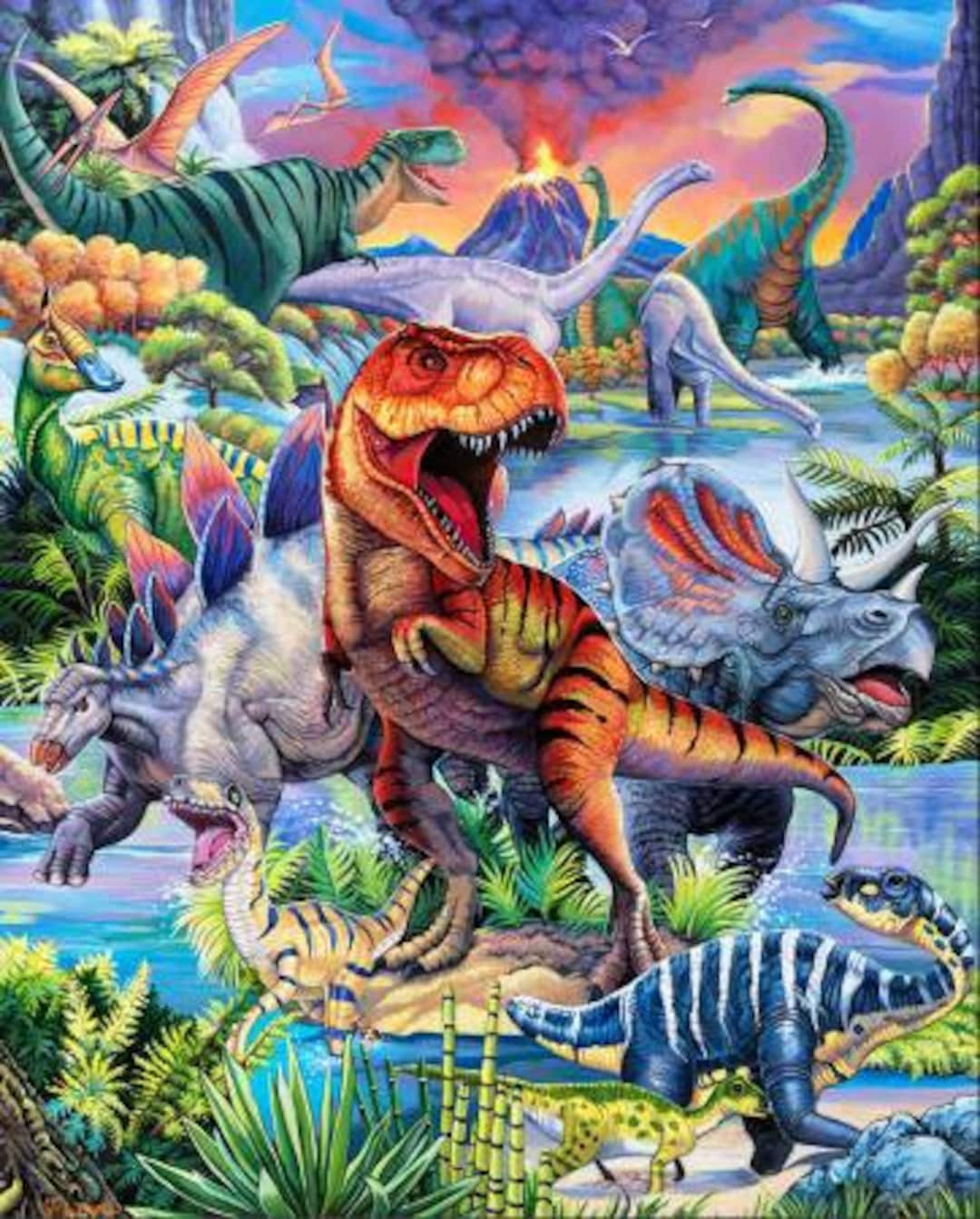 Dinosaur Panel 36" X 44", Roaring Dinosaur Fabric, Dino World by David ...