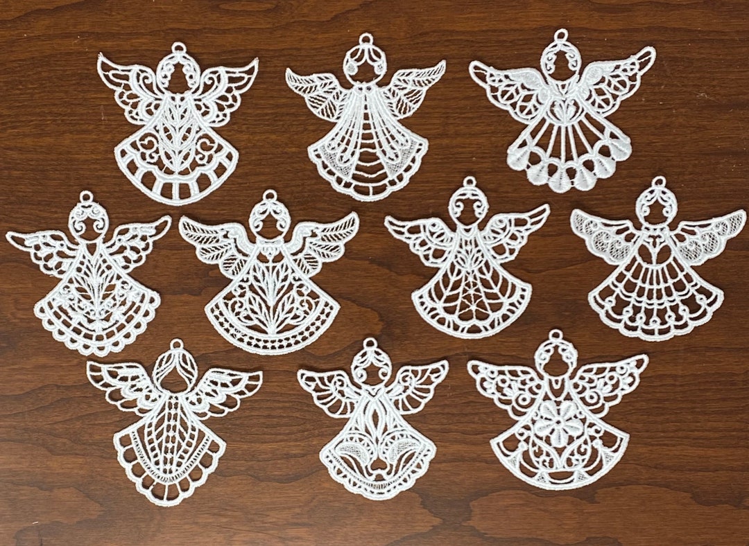 Lace Angel Collection#1 - Set of 10, Embroidered Angel Ornaments, Angel ...