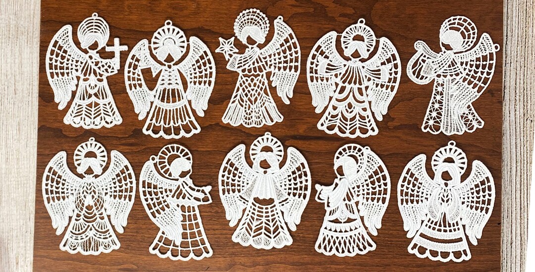 FSL Angel Collection#2 - Set of 10, Embroidered Angel Ornaments, Angel ...