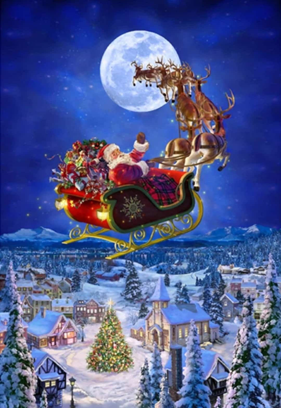 Santa's Flight Christmas Panel 31"x44", Hoffman Christmas Fabric Panel ...