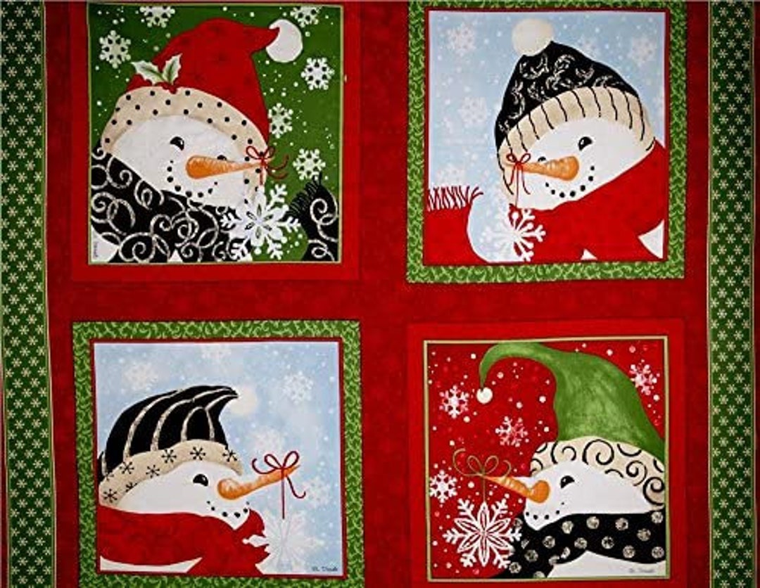 Imagine Snowmen Panel 35'x43', Four Snowmen Wall Hanging Pillow Quilt ...