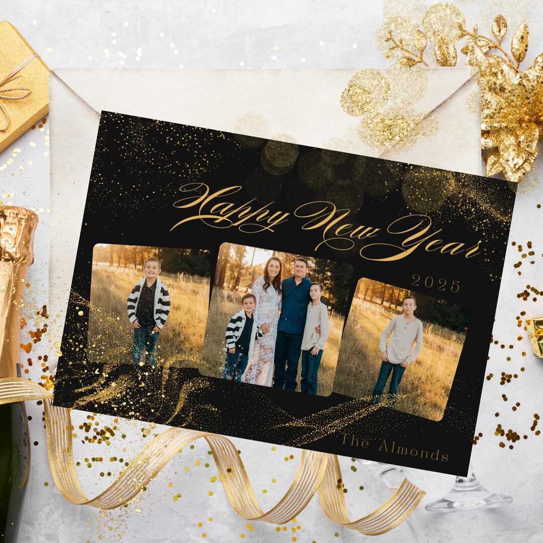 Elegant Black & Gold New Years Photo Card Template (digital Design) - Etsy