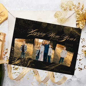 Elegant Black & Gold New Years Photo Card Template (digital Design) - Etsy