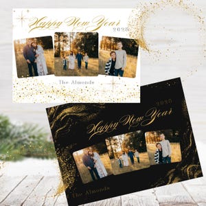New Years 2025 Photo Card Template, Gold Holiday Photo Card Printable ...