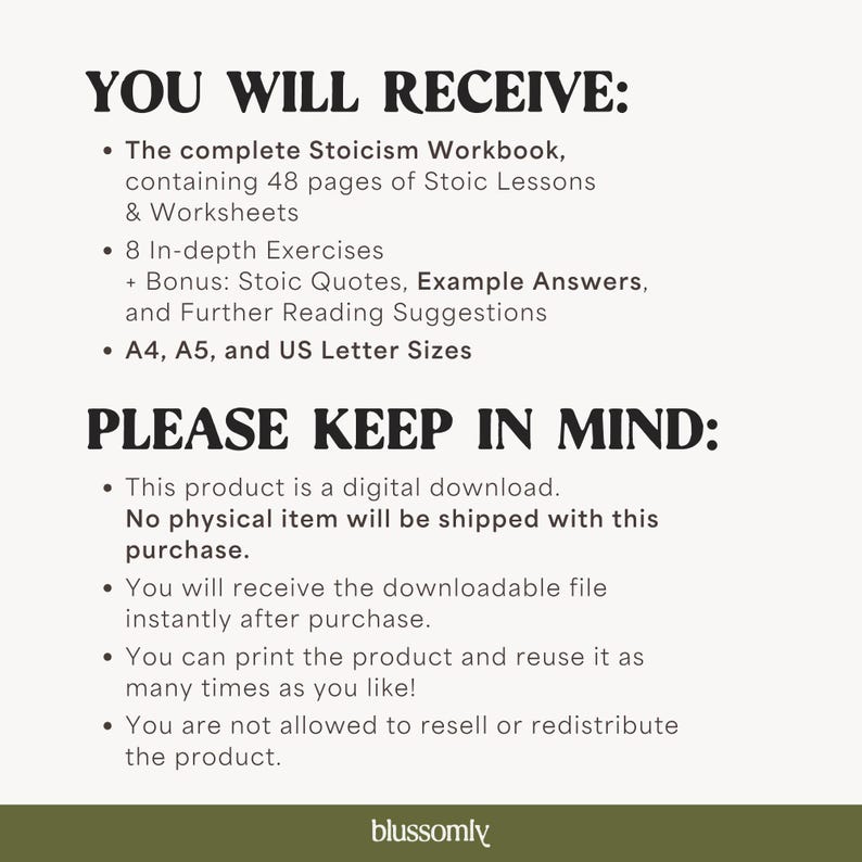Stoic Mindset Workbook | Resilience & Personal Growth PDF | Printable ...