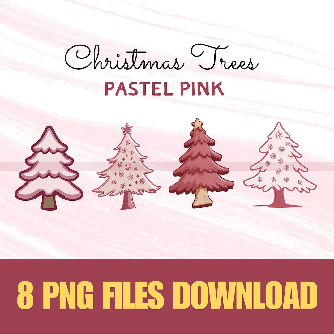 Pastel Christmas Tree Clipart PNG - Pink Holiday Graphics for DIY ...