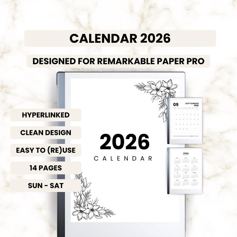 2026 Calendar for Remarkable Paper Pro: Hyperlinked Digital Planner (PDF) - Etsy New Zealand
