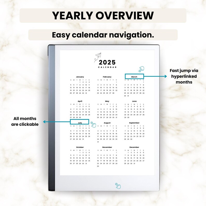 2025 Calendar for Remarkable Paper Pro Tablet - Yearly Planner 2025 ...