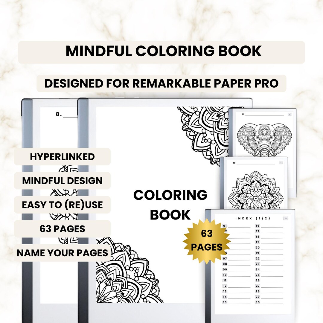 Coloring Book for Remarkable Paper Pro - Mindful Mandala Eink Adult ...