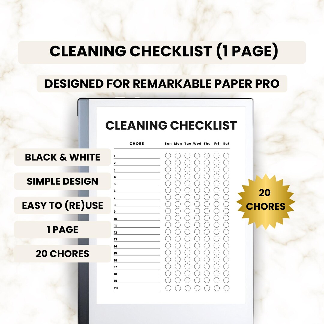 Cleaning Checklist for Remarkable Paper Pro Tablet - Planner Template ...