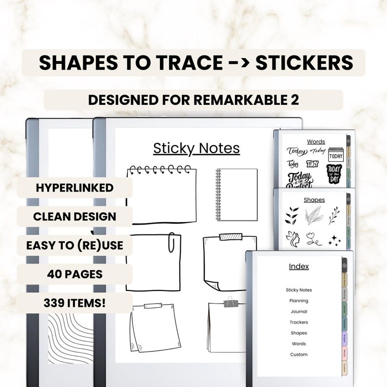 Stickers for Remarkable 2: Tracing Book With Shapes, Icons, and Notes ...