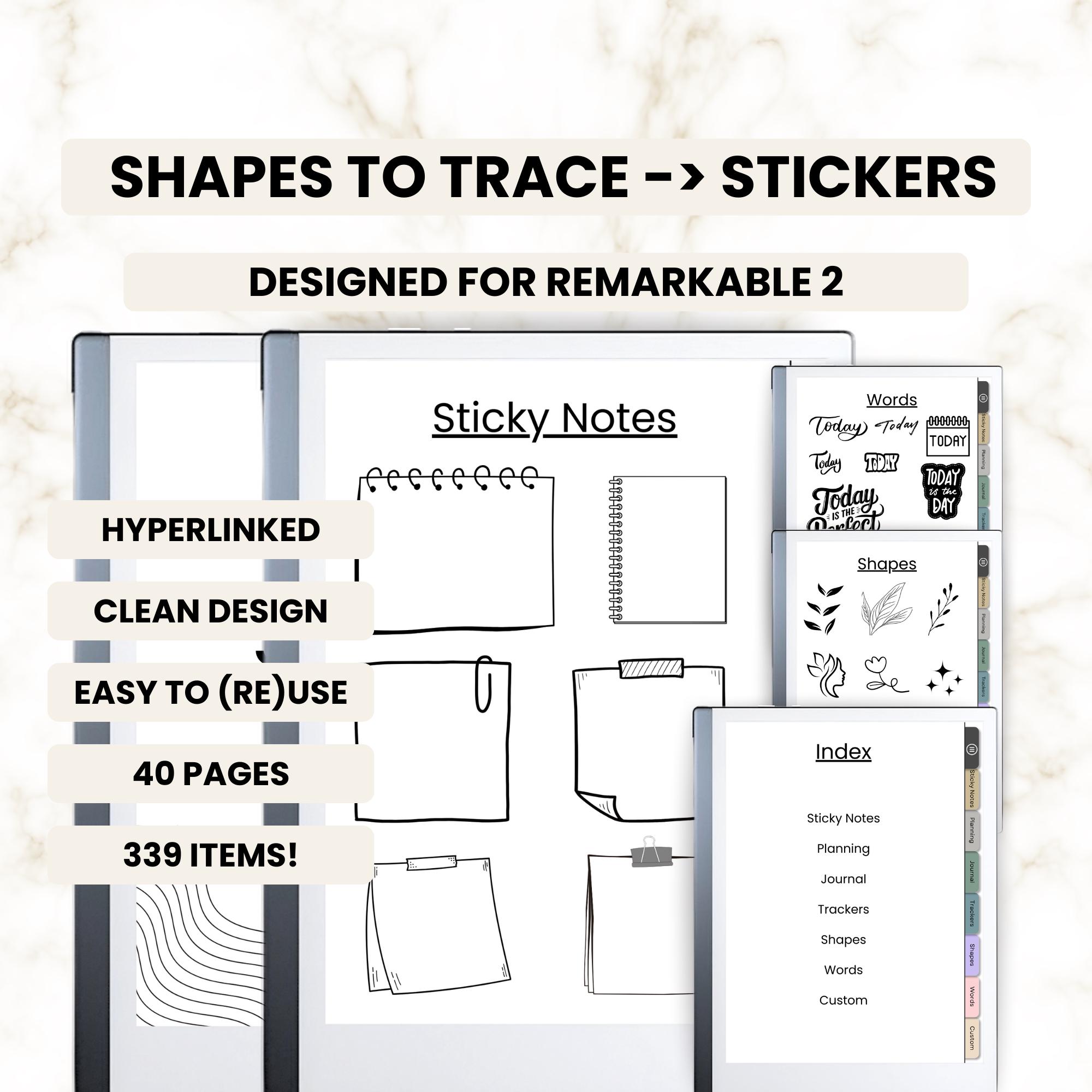 Stickers for Remarkable 2: Tracing Book With Shapes, Icons, and Notes ...