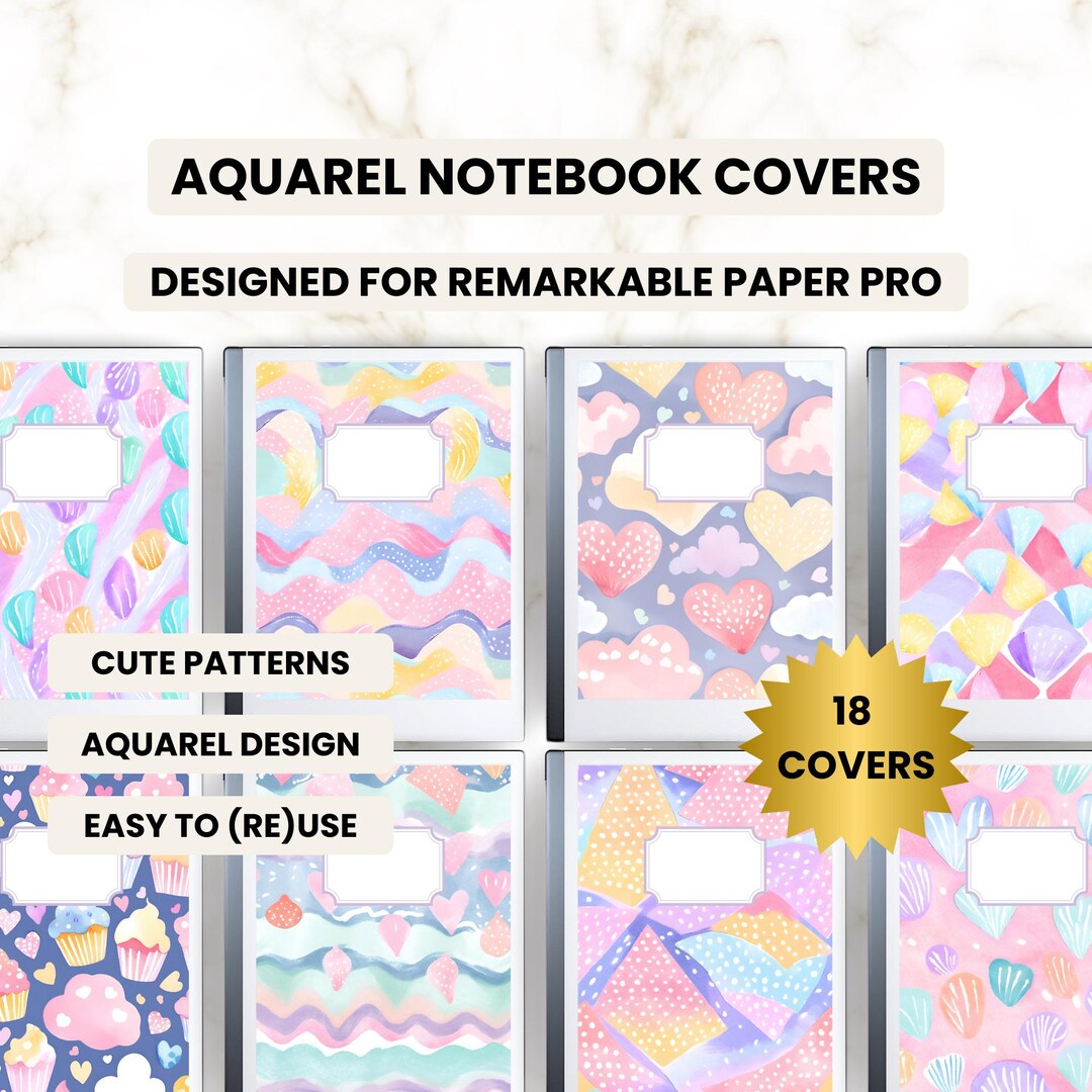 Notebook Cover Bundle for Remarkable Paper Pro Color | Cute Aquarel ...