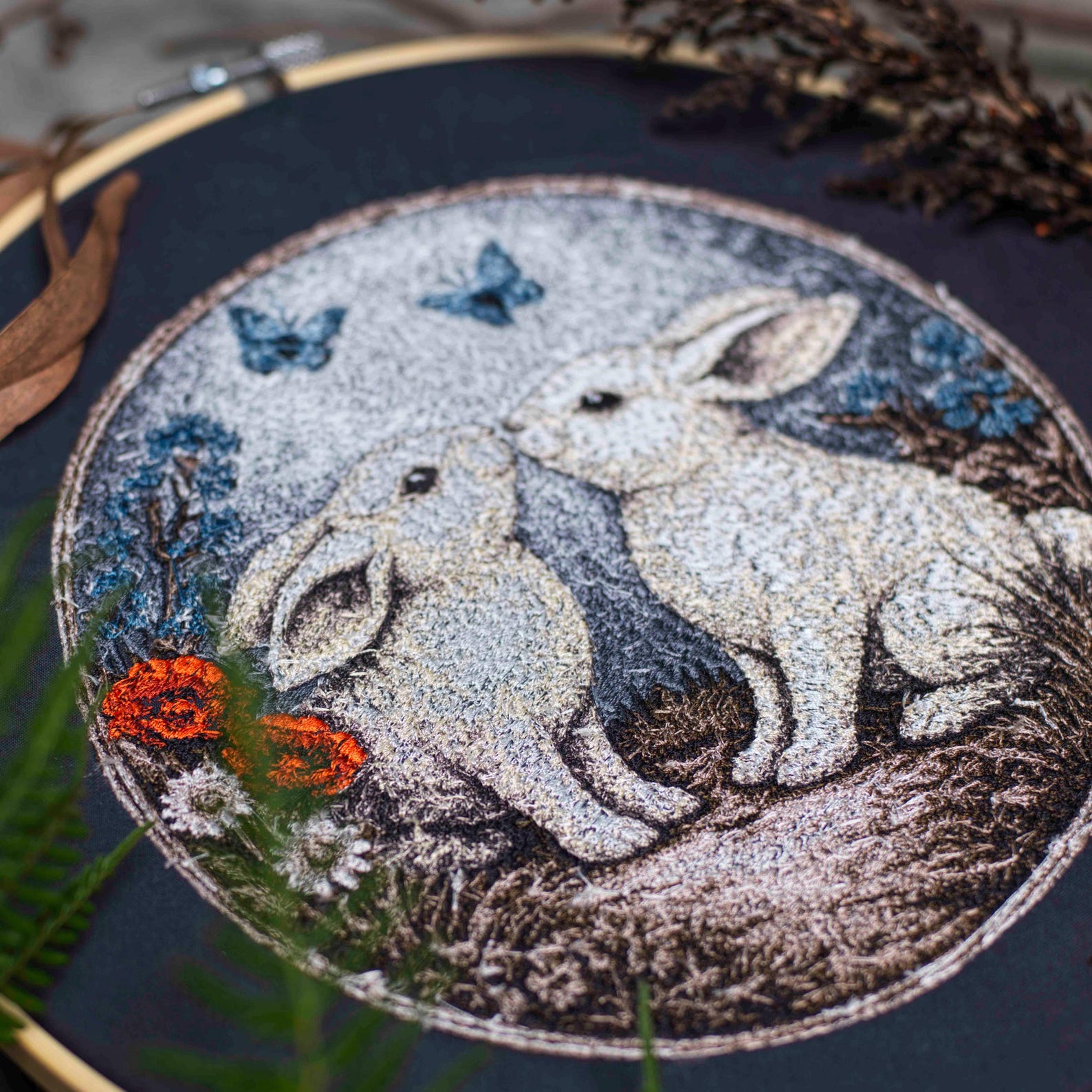 Wildflower Rabbits | Rabbit Machine Embroidery Design - Etsy