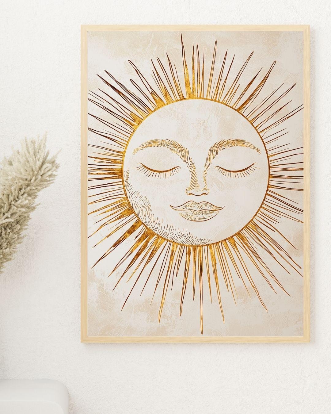 Sun Modern Lines – Minimal Gold Sun Face Art, Modern Celestial Wall ...