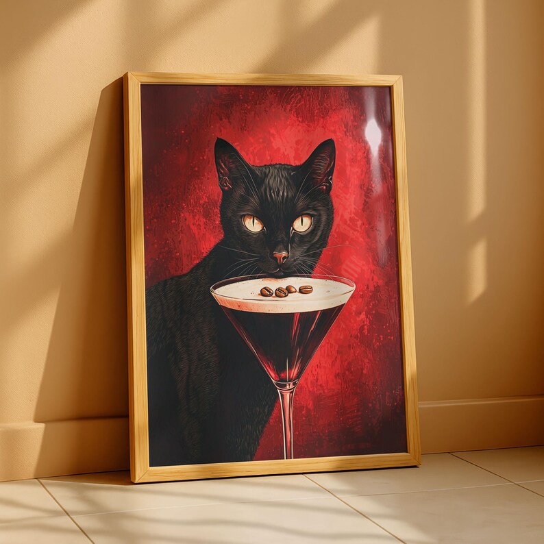 Espresso Martini Cat Poster – Black Cat Coffee Cocktail Wall Art, Funny ...