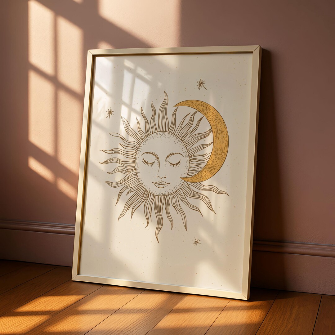 Sun and Moon Poster – Celestial Wall Art, Sun Moon Stars Printable ...