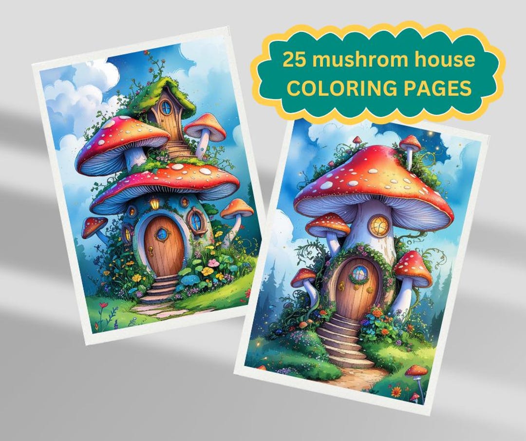 25 Mushroom House Coloring Pages, Kids and Adult Coloring Book ...