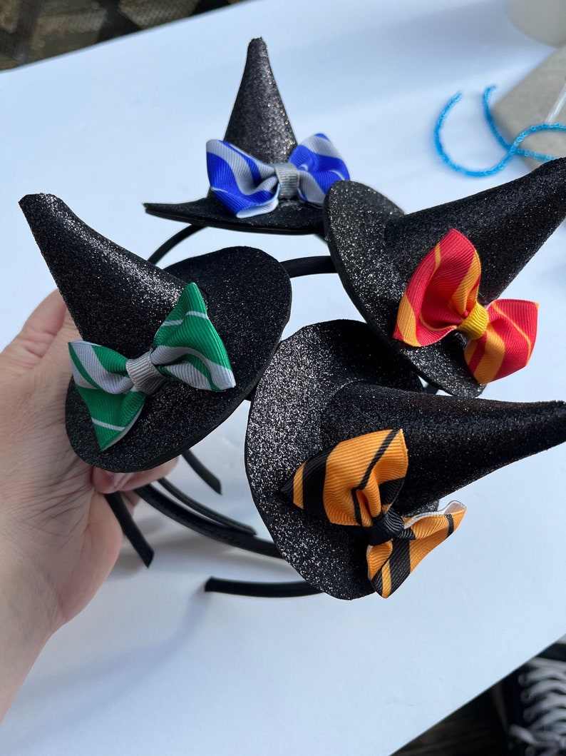 Mini Glitter Witch Hat Headband, Green & Silver Ribbon, Halloween ...