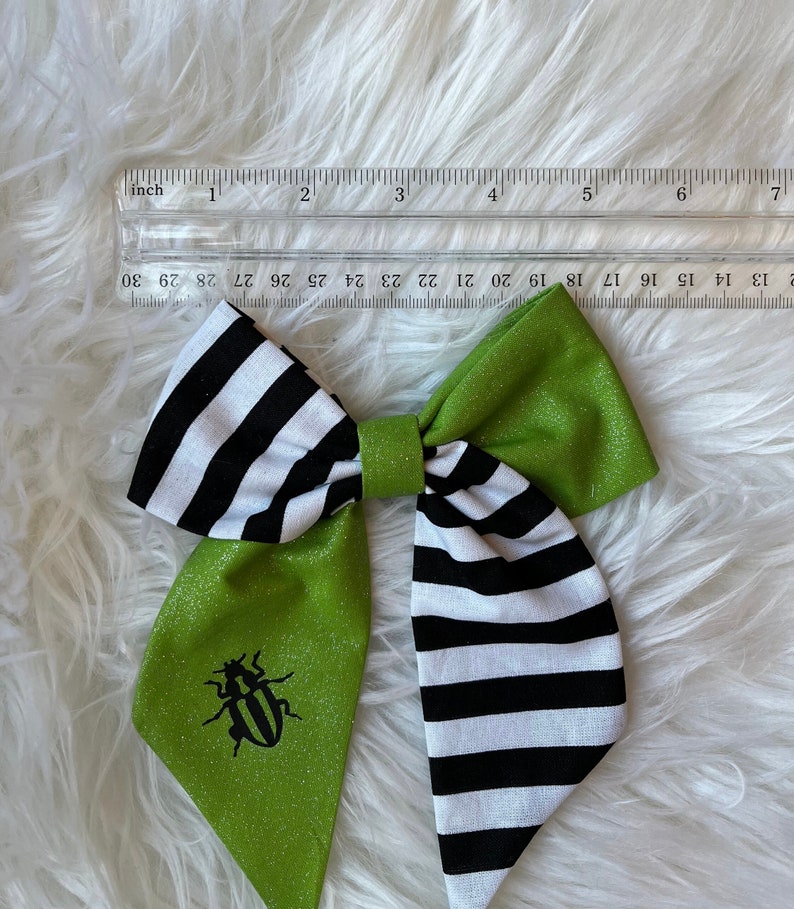 Beetle Hair Bow, Black and White Stripes, Neon Green, Sailor Bow Style ...